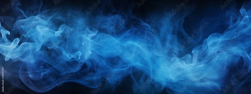 Abstract blue colored smoke texture, isolated on black background ...