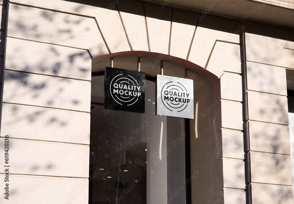 Mockup of building with two customizable street signs Stock Template ...