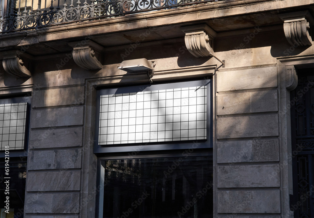 Mockup of customizable sign outside traditional building Stock Template ...