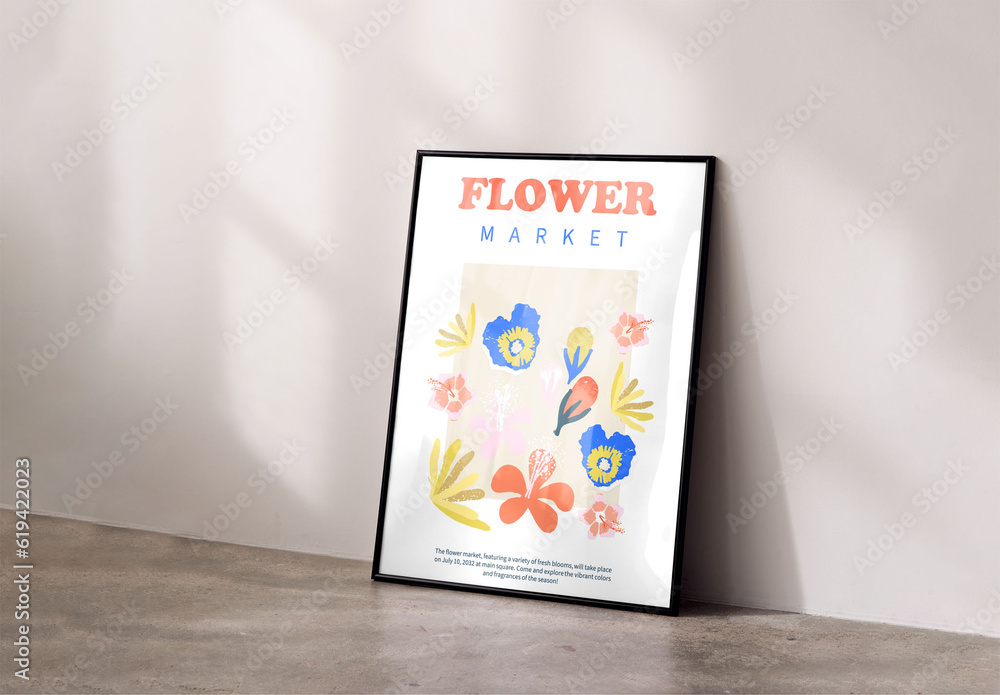 Mockup of customizable vertical poster frame against wall, 91.5 x 61cm ...