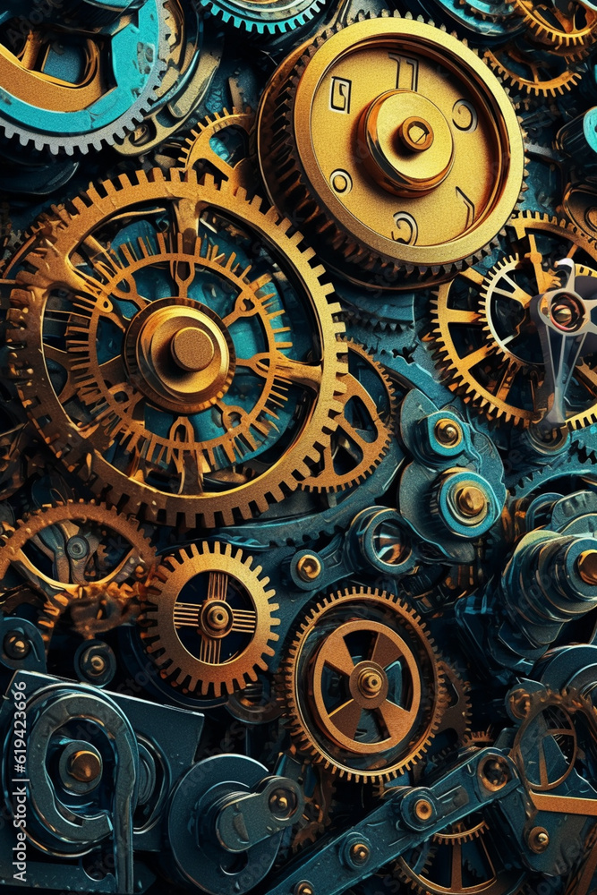 An interlocking pattern of gears and clockwork elements, symbolizing ...