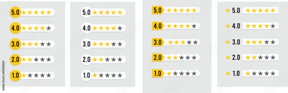 Star rating icons on gray background. One to five-star halfling ...