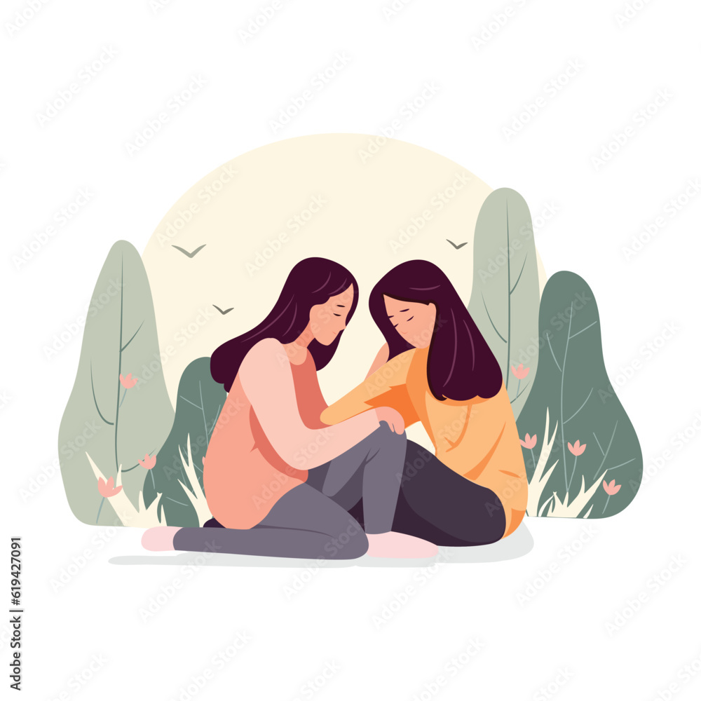 Woman try to comfort her best friend from stress and sad, vector ...