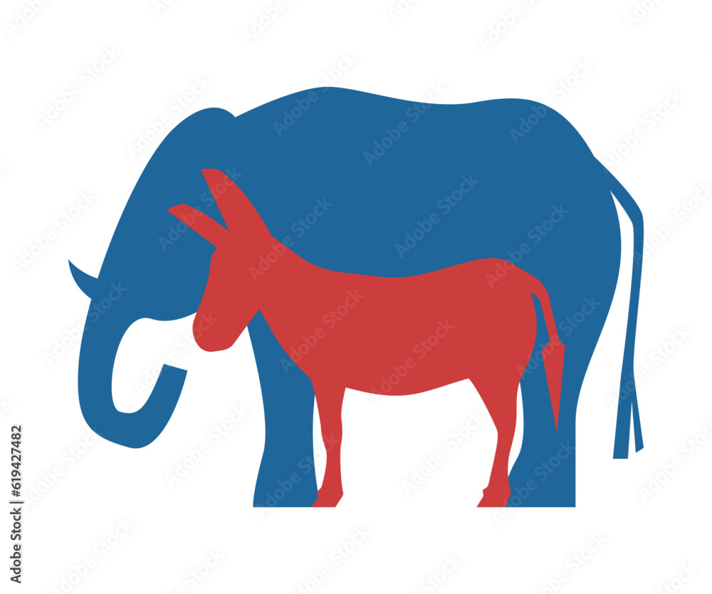 Illustration of elephant and donkey for voting 2024 presidential ...