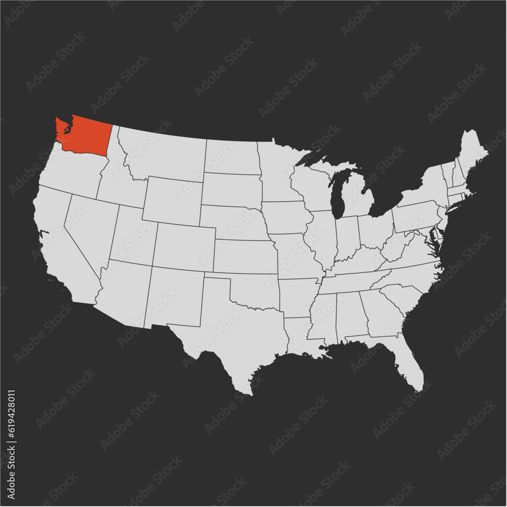 Vector map of the state of Washington highlighted highlighted in red on ...