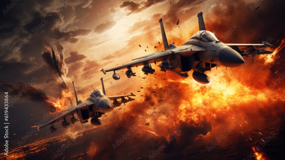 Battle for Sky Supremacy: Two Fighter Jets in Aerial Combat with ...