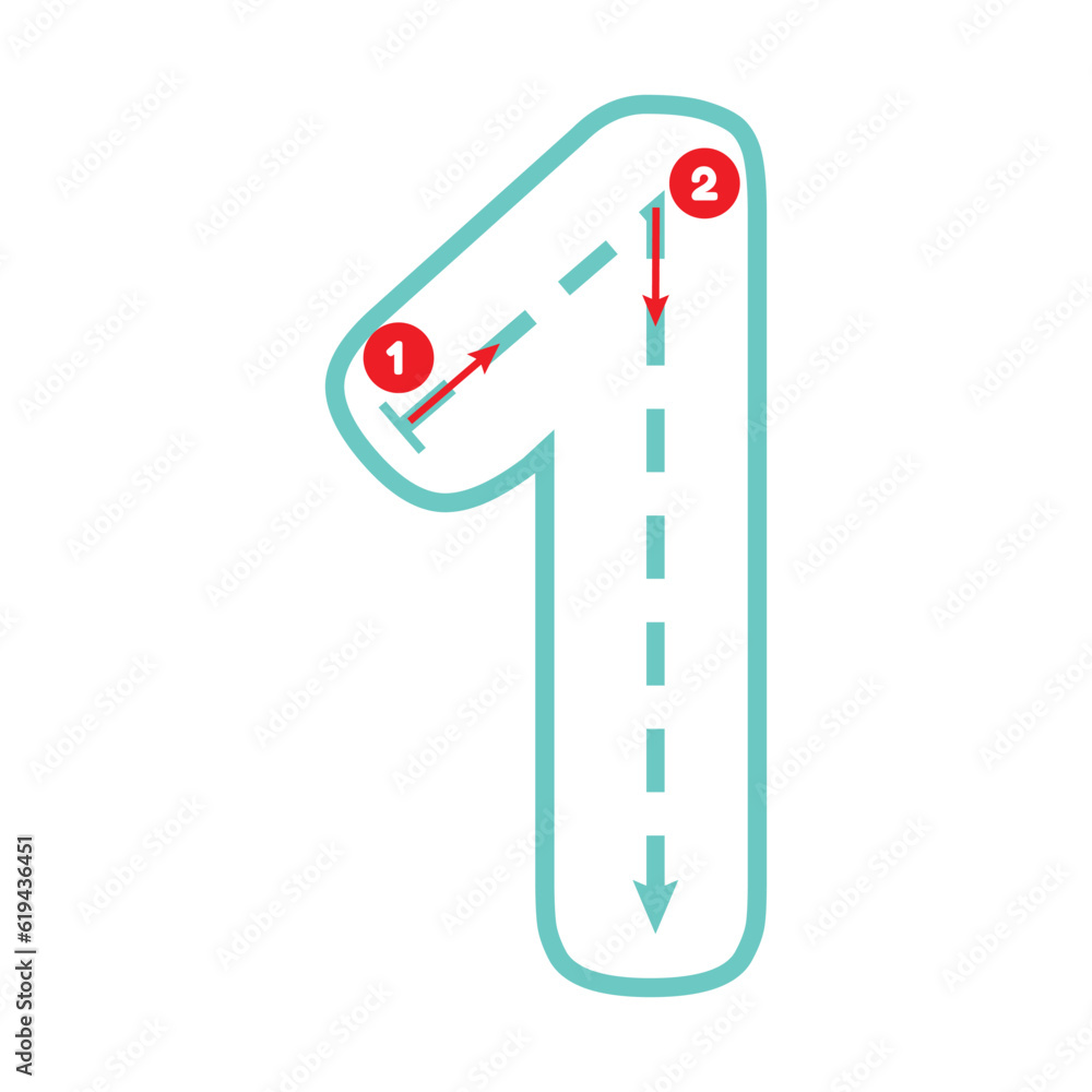 Write number one with tracing guide. Outline number. Preschool ...