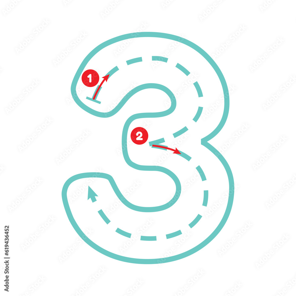 Write number three with tracing guide. Outline number. Preschool ...