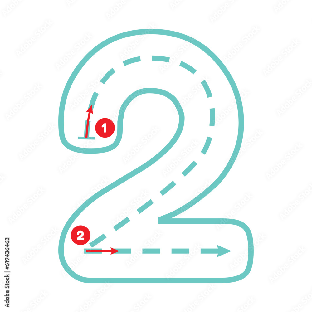 Write number two with tracing guide. Outline number. Preschool ...