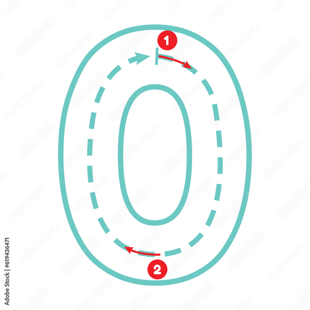 Write number zero with tracing guide. Outline number. Preschool ...