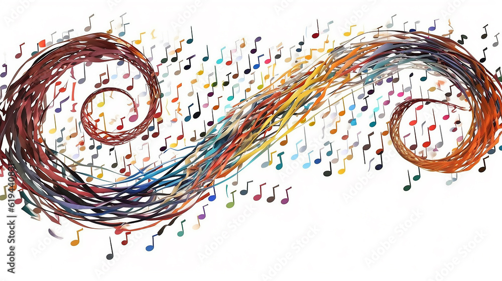audio idea. musical background, multicolored notes on a musical stand ...