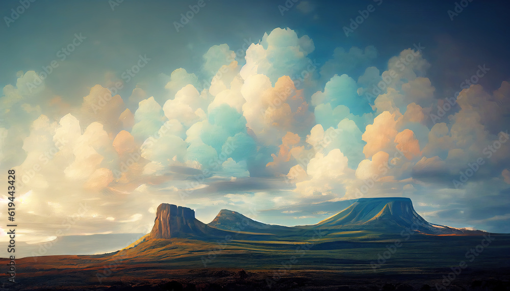 Abstract drawing of Mount Roraima against the backdrop of beautiful ...
