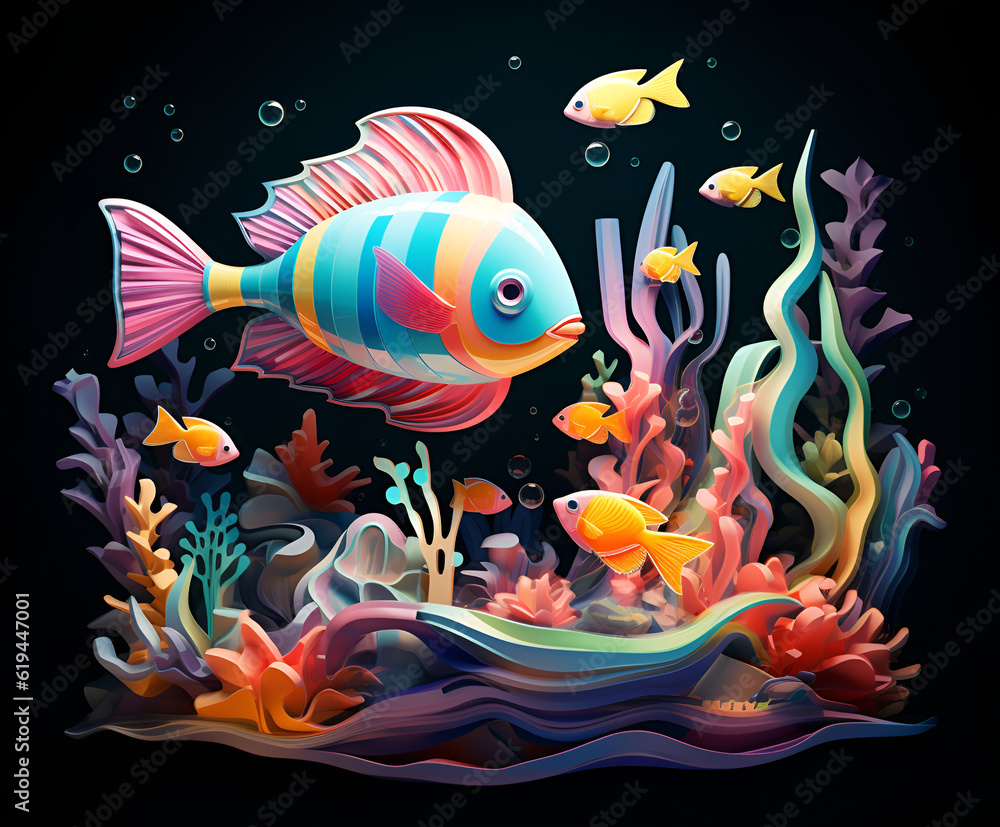 fish in aquarium,fifty abstract neo fauvist aquatic creatures, 8k 3d ...