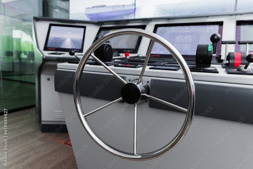 Marine navigation simulation system, ship control panel with steering ...