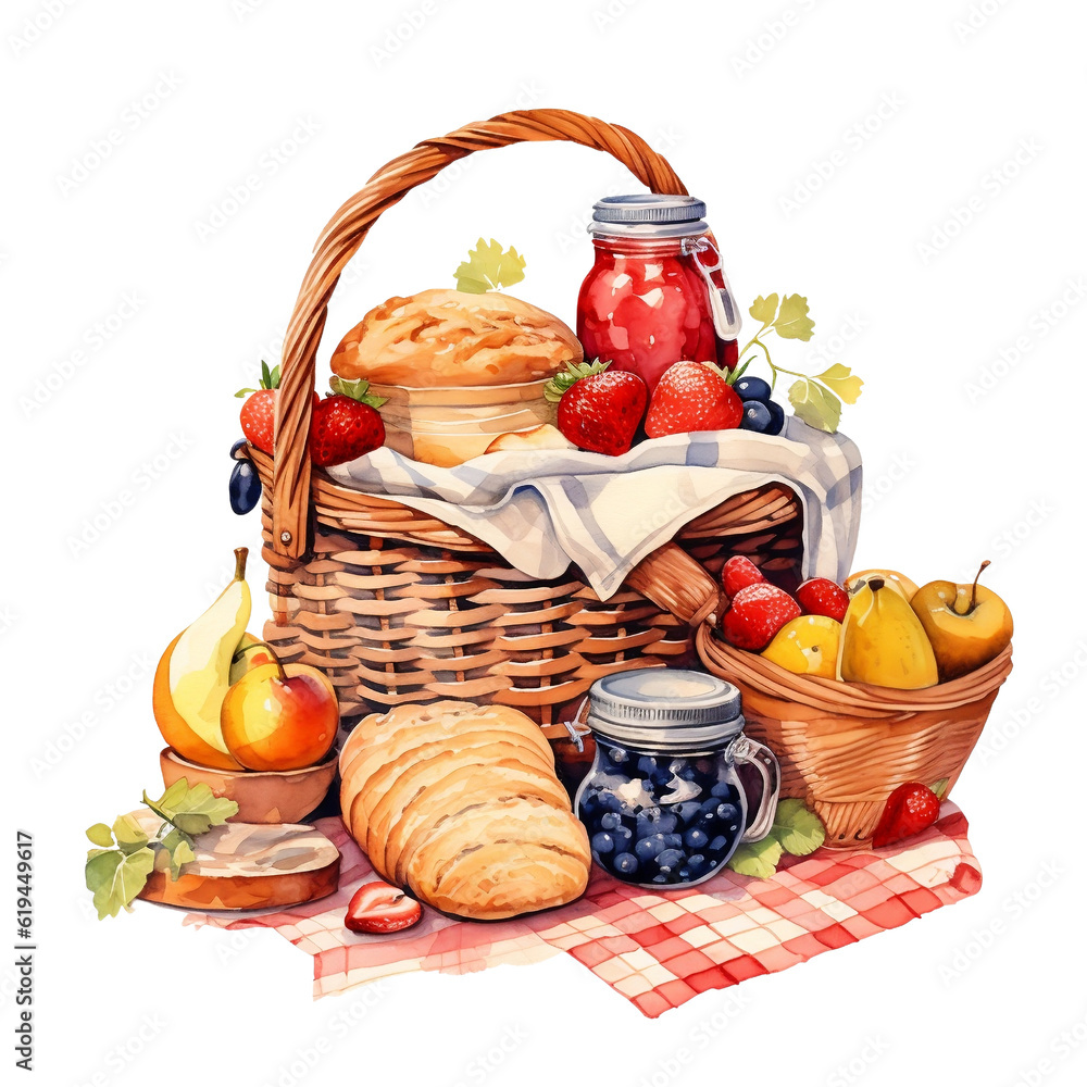 Summer Picnic Watercolor Clipart Set, Whimsical Picnic Elements ...