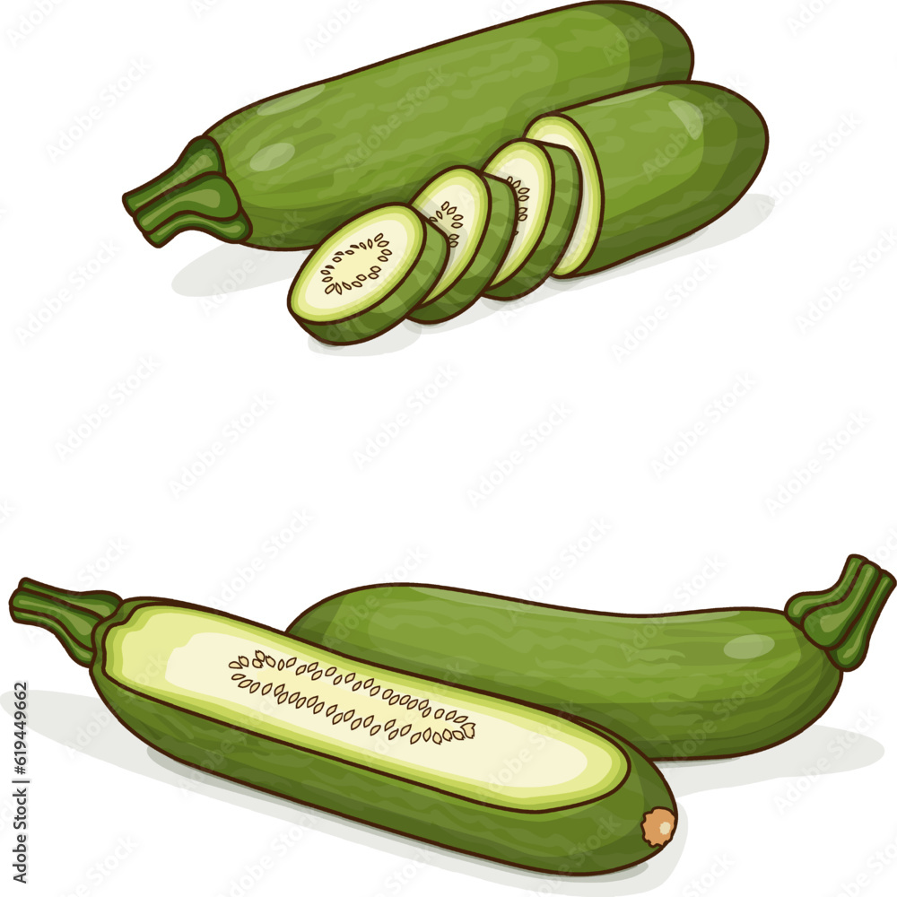 Whole and chopped Aehobak or Korean zucchini or Korean courgette ...