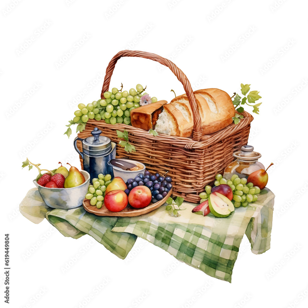 Summer Picnic Watercolor Clipart Set, Whimsical Picnic Elements ...