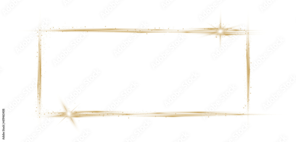 Gold frame with lighting effects. Shining sparkling rectangular banner ...