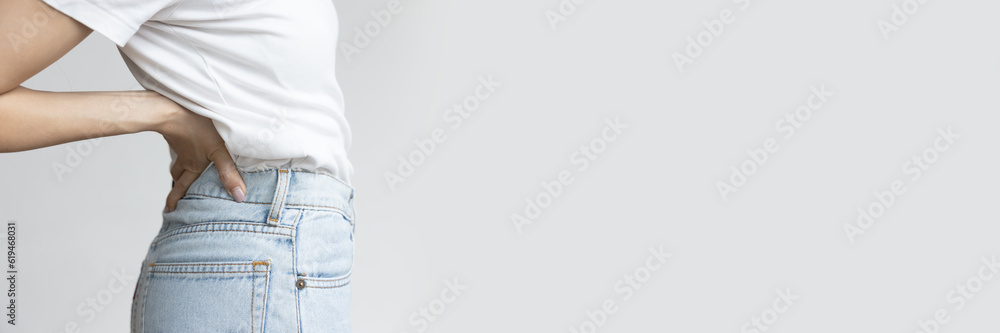 Sick Asian Woman in office syndrome Distress, Dealing with lower back ...