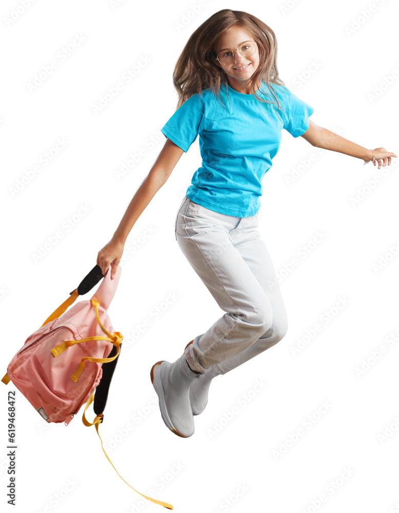 Full length body back behind view of nice girl jumping new academic ...