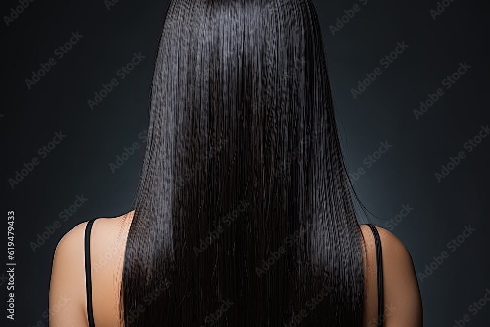 Beautiful Woman with Shiny Straight Black Hair | Close-Up Back View ...