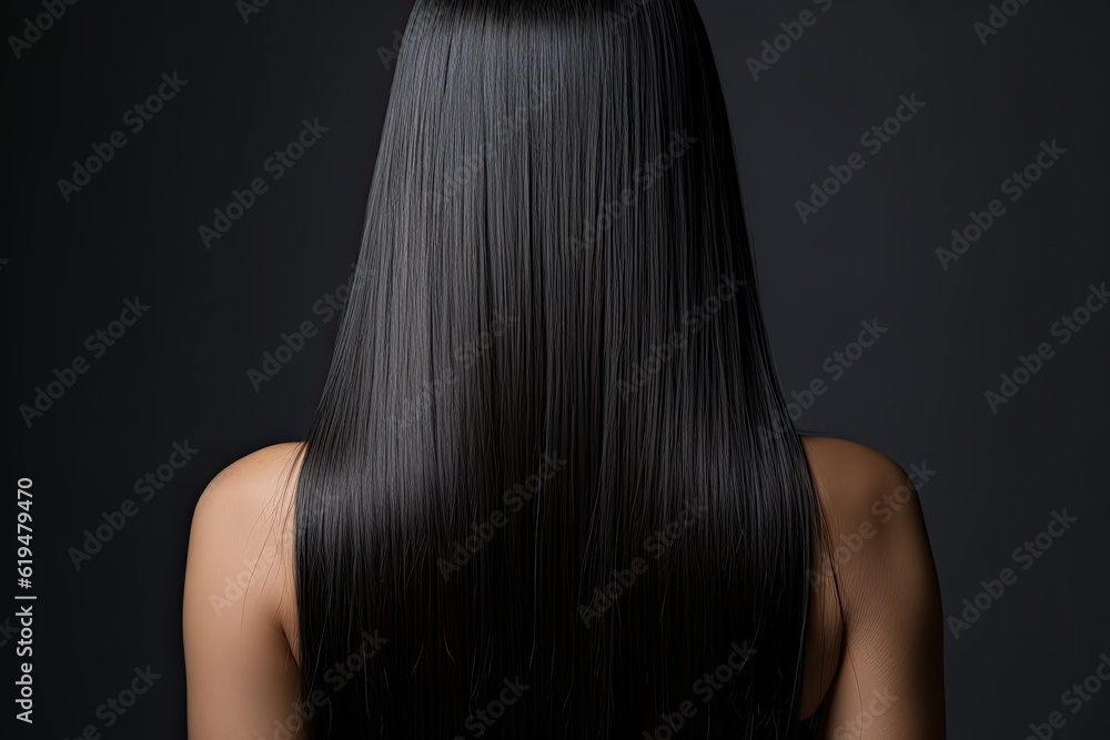 Beautiful Woman with Shiny Straight Black Hair | Close-Up Back View ...