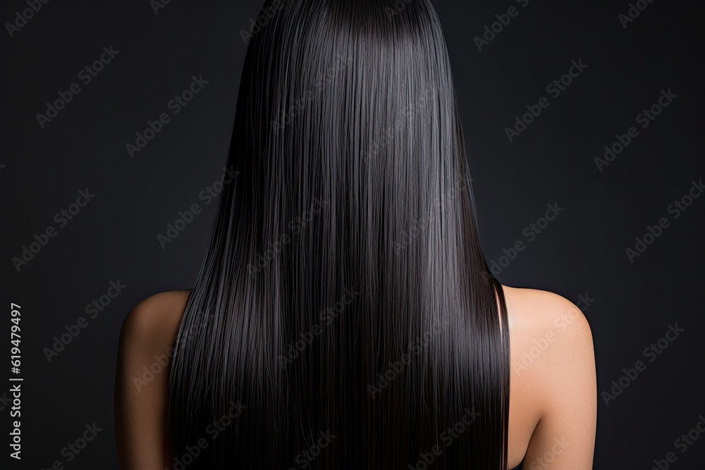 Beautiful Woman with Shiny Straight Black Hair | Close-Up Back View ...