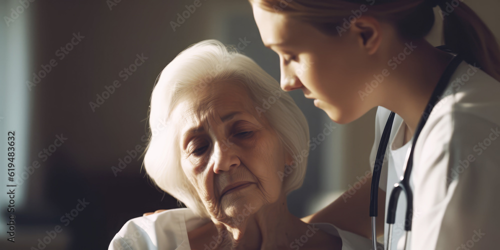 senior people medical care mature elderly woman patient in hospital ...