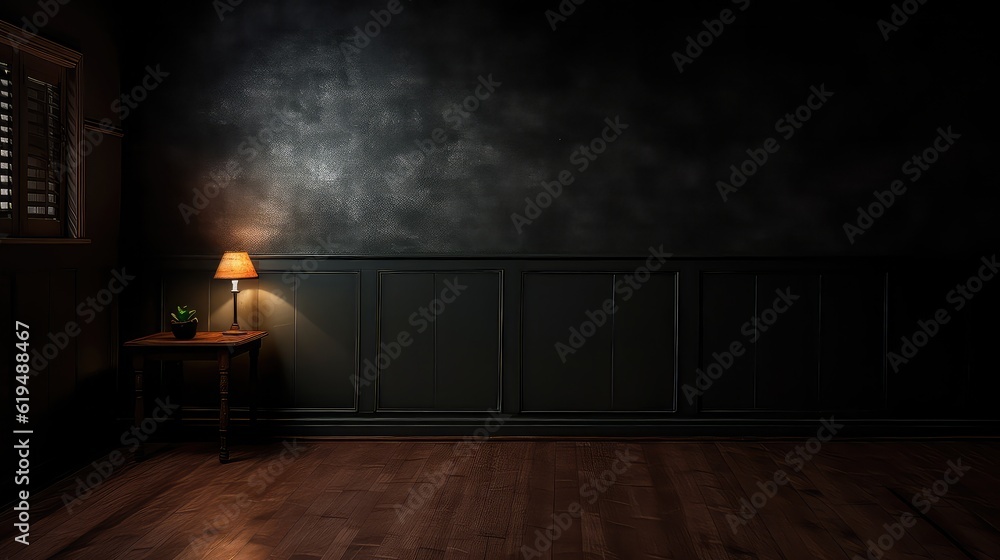 moody dark room with black tiles and black paint, dark room with wall ...