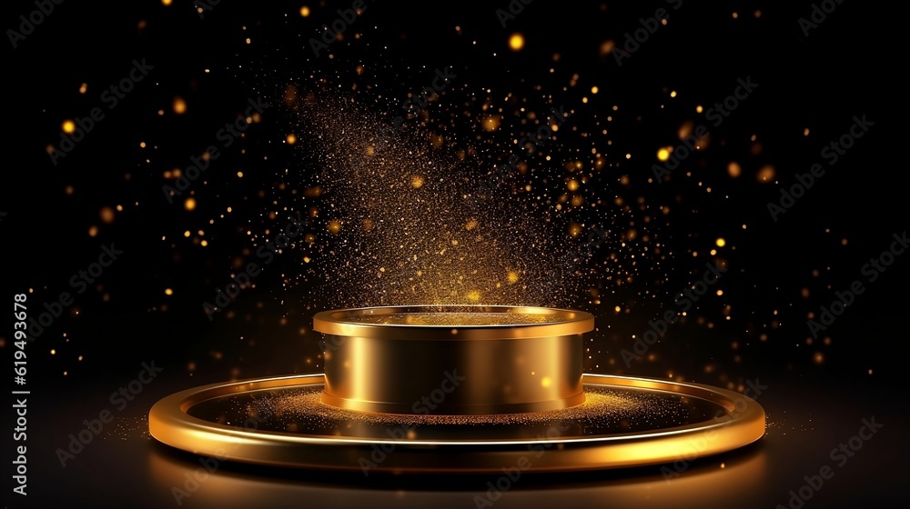 Gold podium for product presentation with gold powder. Generative AI ...