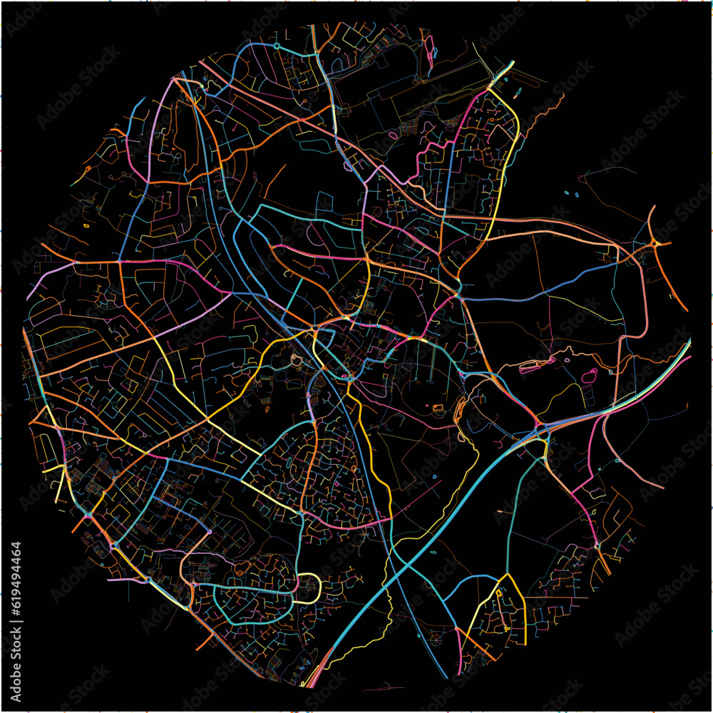 Colorful Map of Solihull, West Midlands with all major and minor roads ...