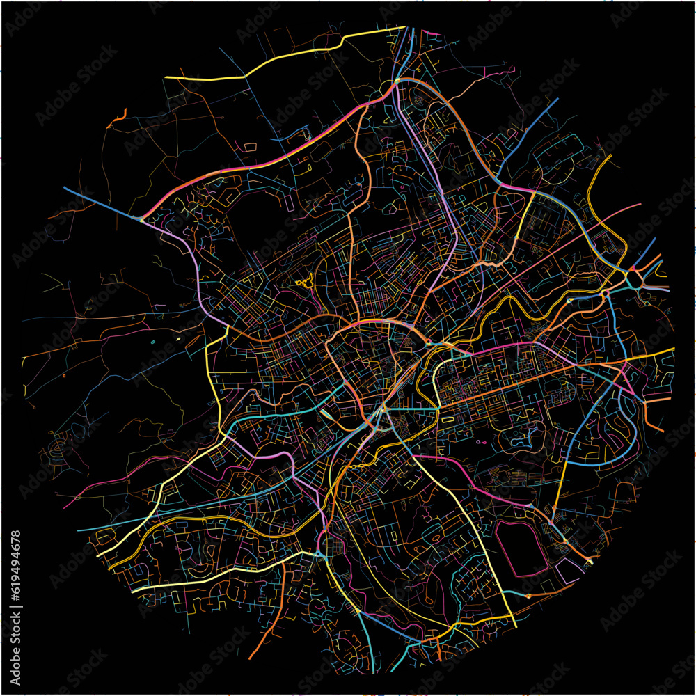 Poster Colorful Map of Blackburn, North West England with all major and ...