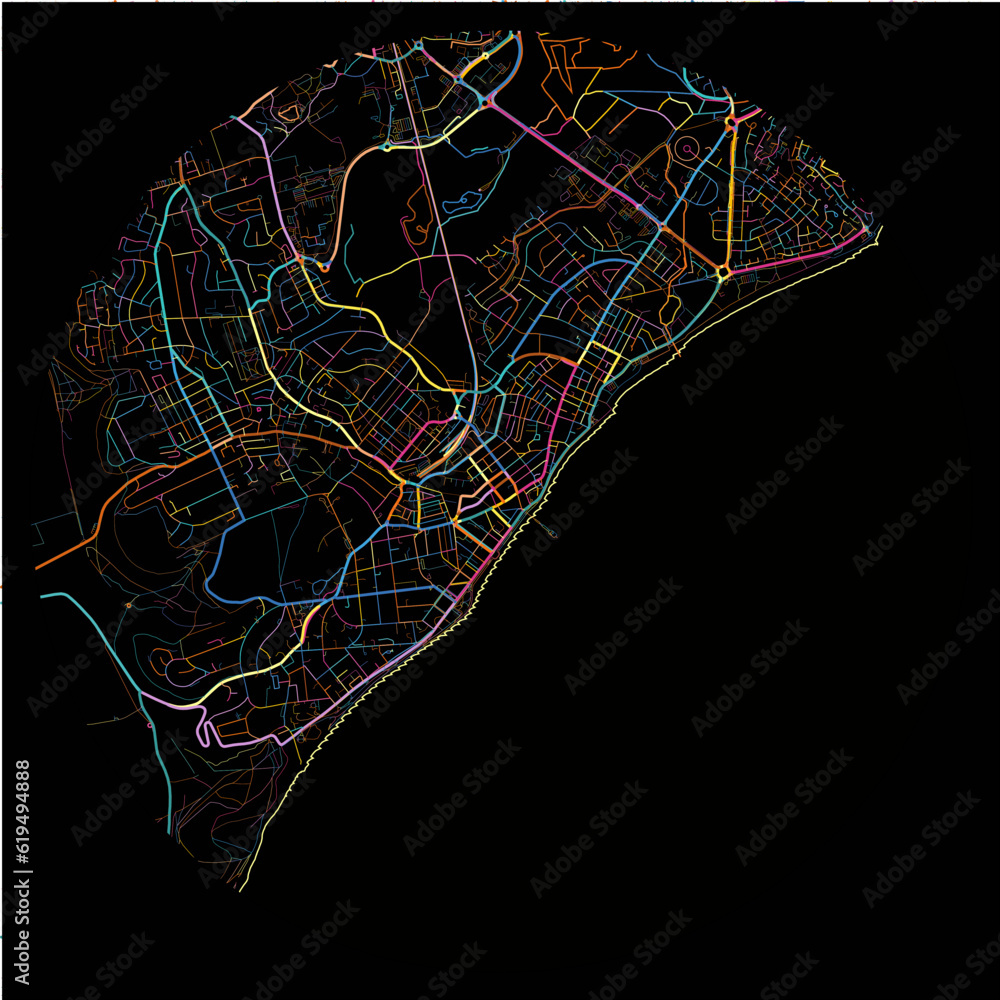 Colorful Map of Eastbourne, South East England with all major and minor ...