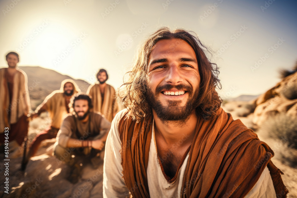 Selfie of Jesus Christ accompanied by the apostles and His disciples in ...