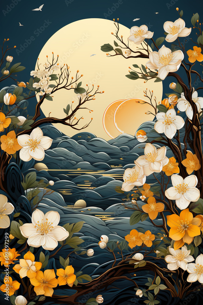 Greeting card design for Mid-Autumn Festival, Chinese Moon Festival or ...