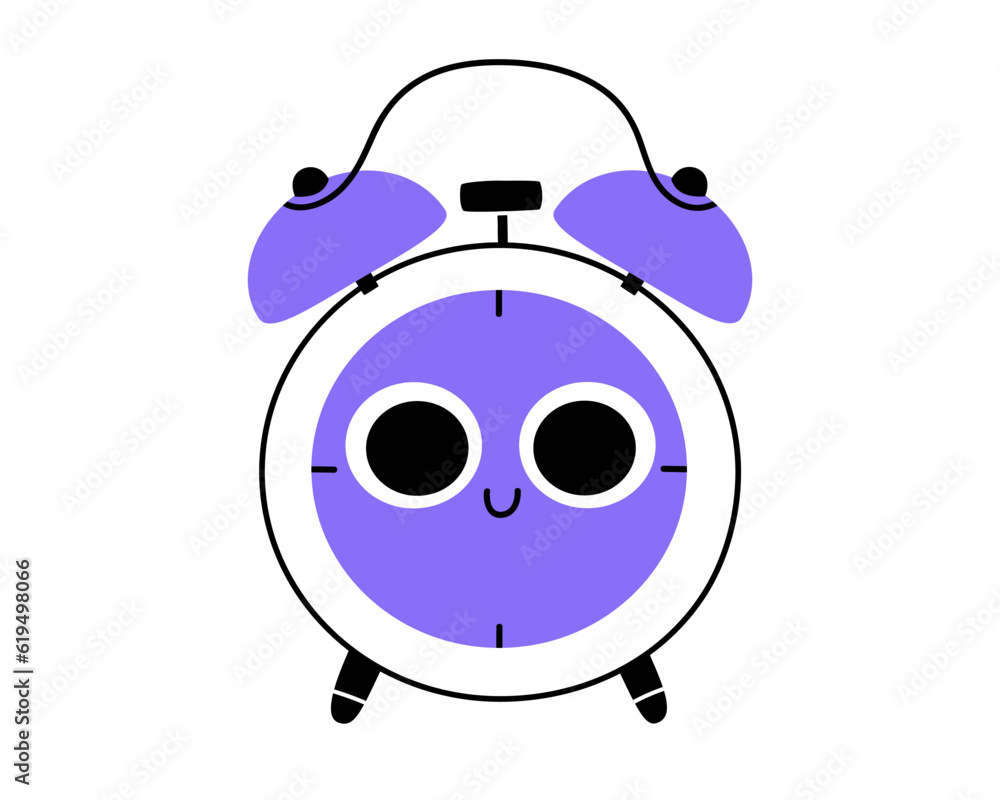 Hand drawn cute illustration of alarm clock character. Flat vector ...
