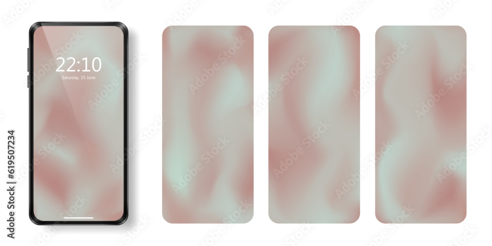 Realistic smartphone and set of abstract display backgrounds with ...