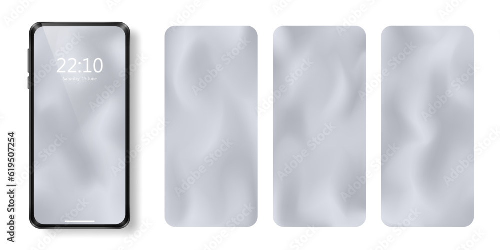 Realistic smartphone and set of abstract display backgrounds with ...