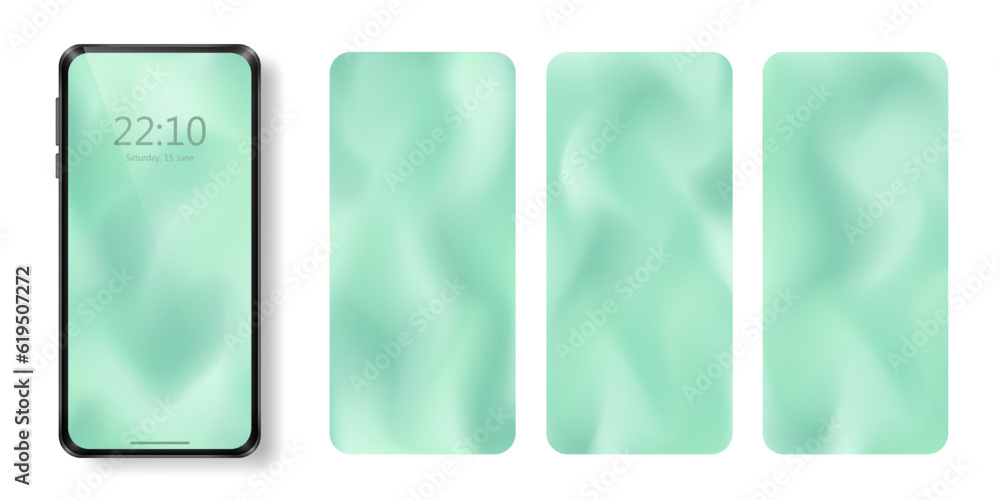 Design of soft green wavy screen wallpaper for mobile phone. Set of ...