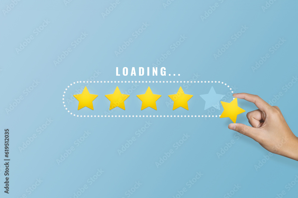 Hand putting star icon in progress bar for countdown or client show ...