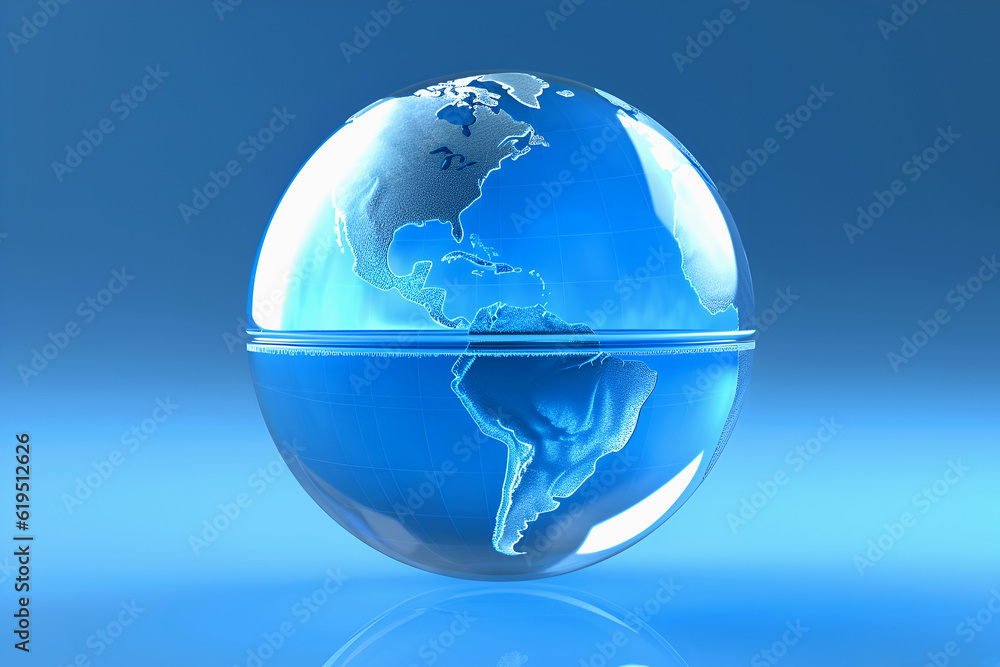 Transparent glass globe on blue background. Education concept. Studying ...