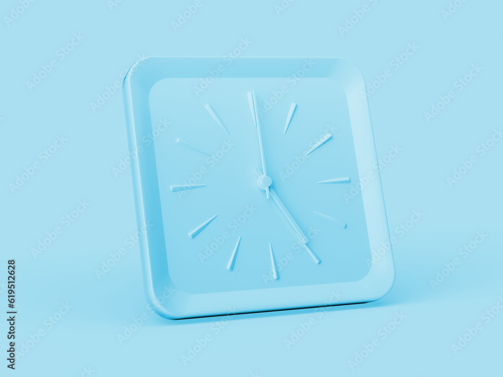 3d Simple Soft Blue Square Wall Clock 5 O'Clock Five O'Clock On Soft ...