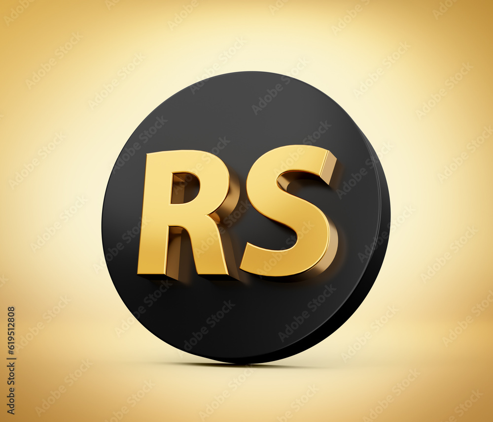 3d Golden Pakistani Rupee Symbol Rs With Rounded Black Icon On Golden ...