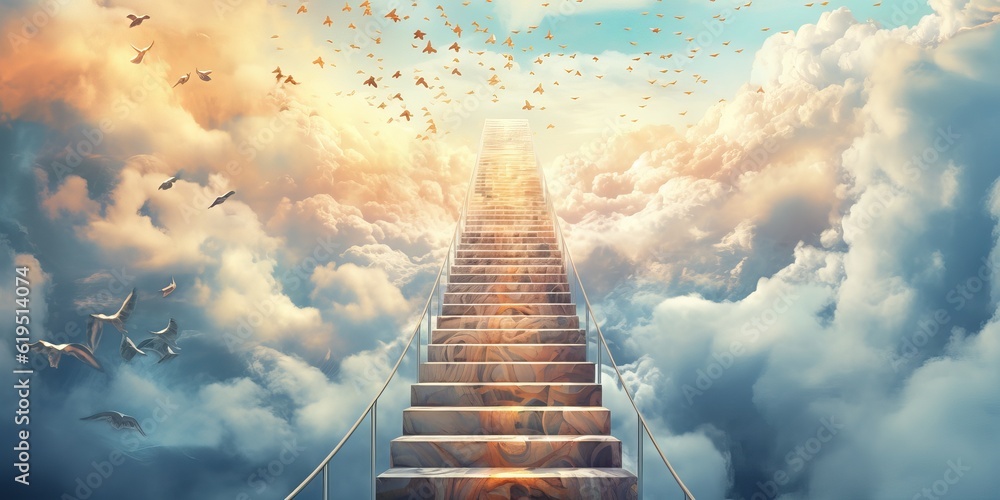 Abstract representation of a stairway to heaven path, adorned with ...