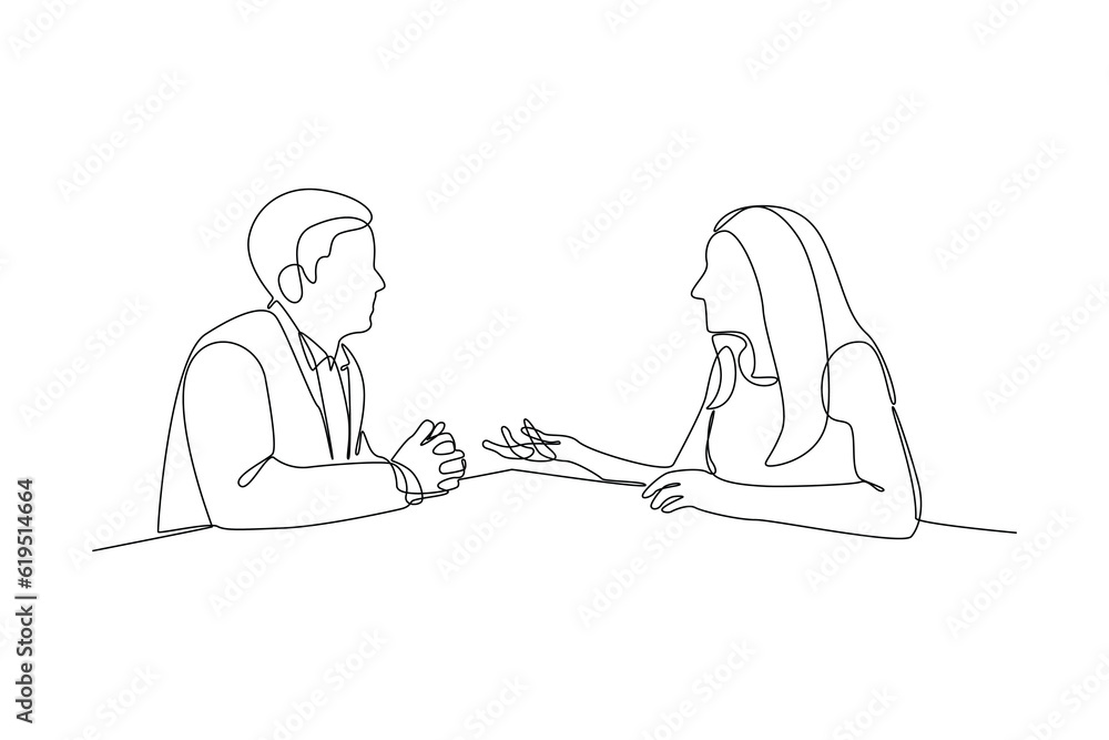 Single one line drawing working together, discussing business. Meeting ...