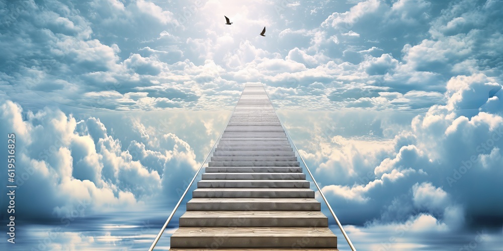 Abstract representation of a stairway to heaven path, adorned with ...