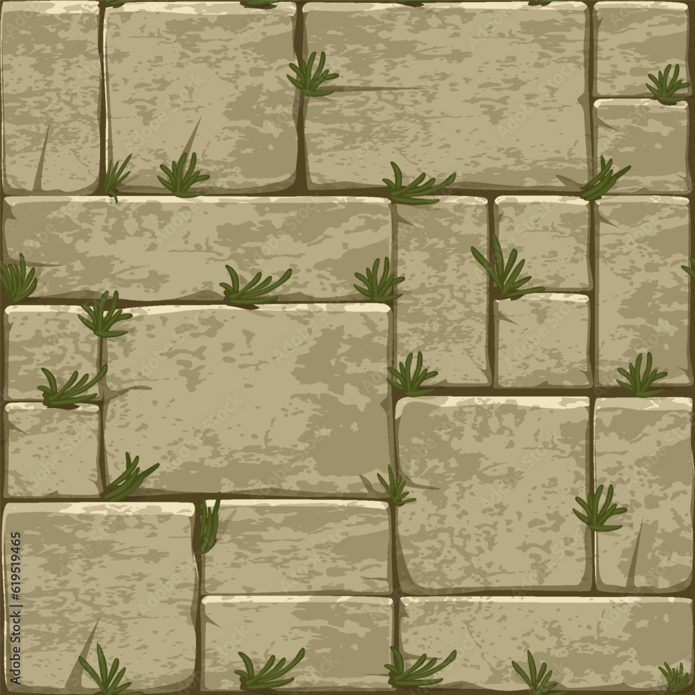 Cartoon stone pavement seamless pattern, brick wall texture, cracked ...
