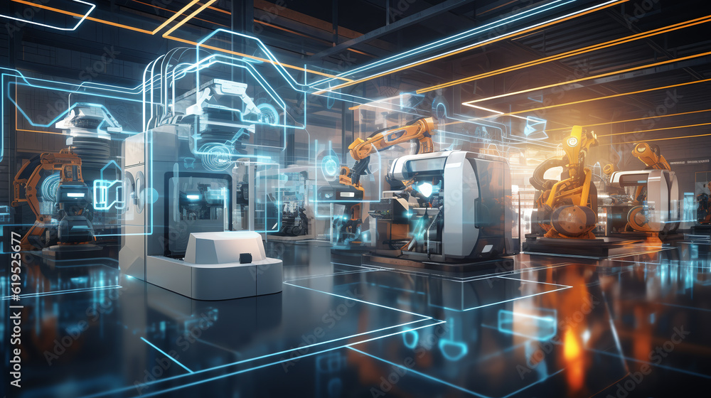 Industry 4 0 Smart Factory Interior Showcases Advanced Automation Machinery And Robotics In A