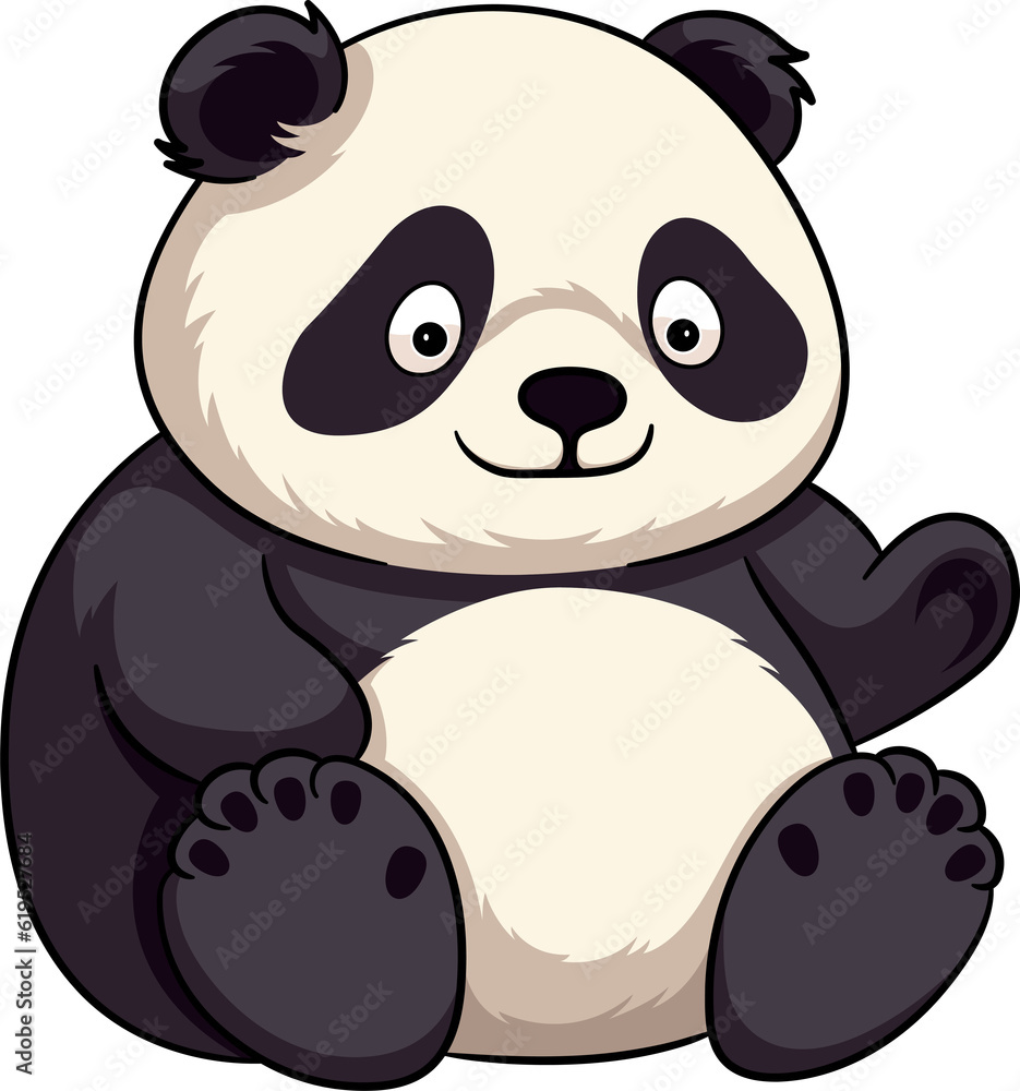 Fat panda cute cartoon with outline Stock Illustration | Adobe Stock