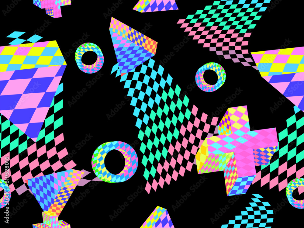 Seamless pattern with 3d objects with an abstract checkered pattern in ...